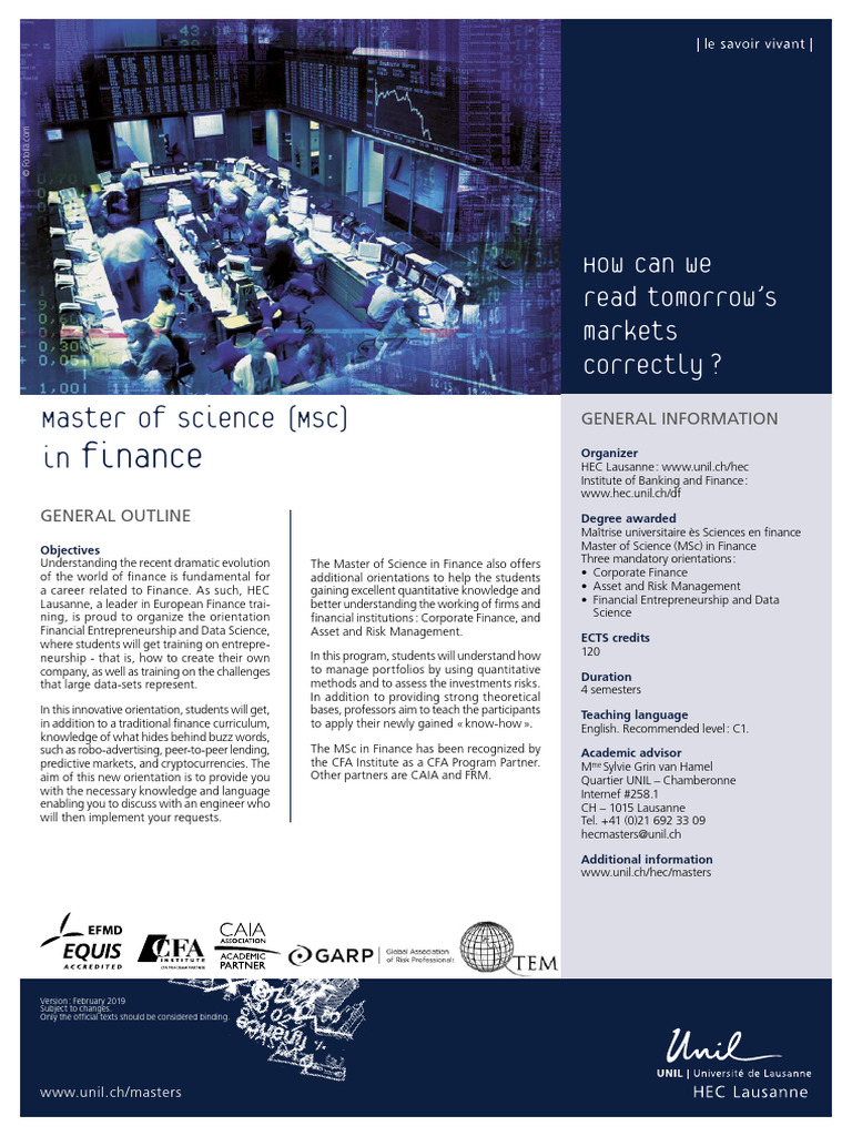 UNI Lousane - Flyer-De-Presentation-Mscf | PDF | Master's Degree | Risk