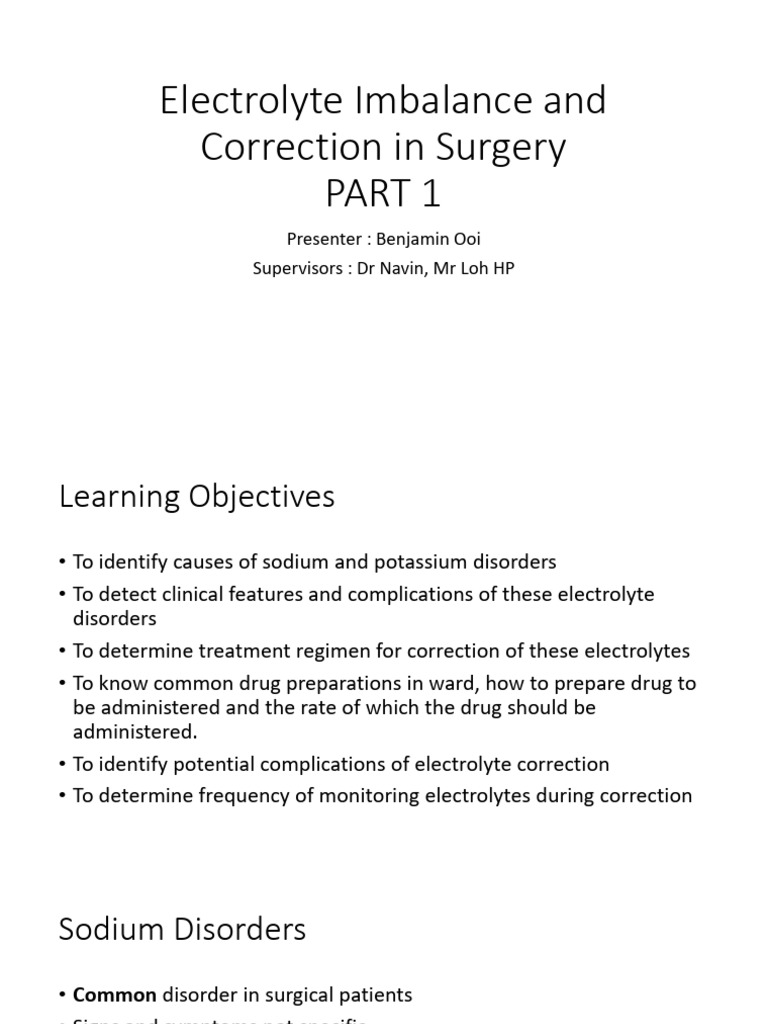 Electrolyte Imbalances in Surgery Part 1 | PDF