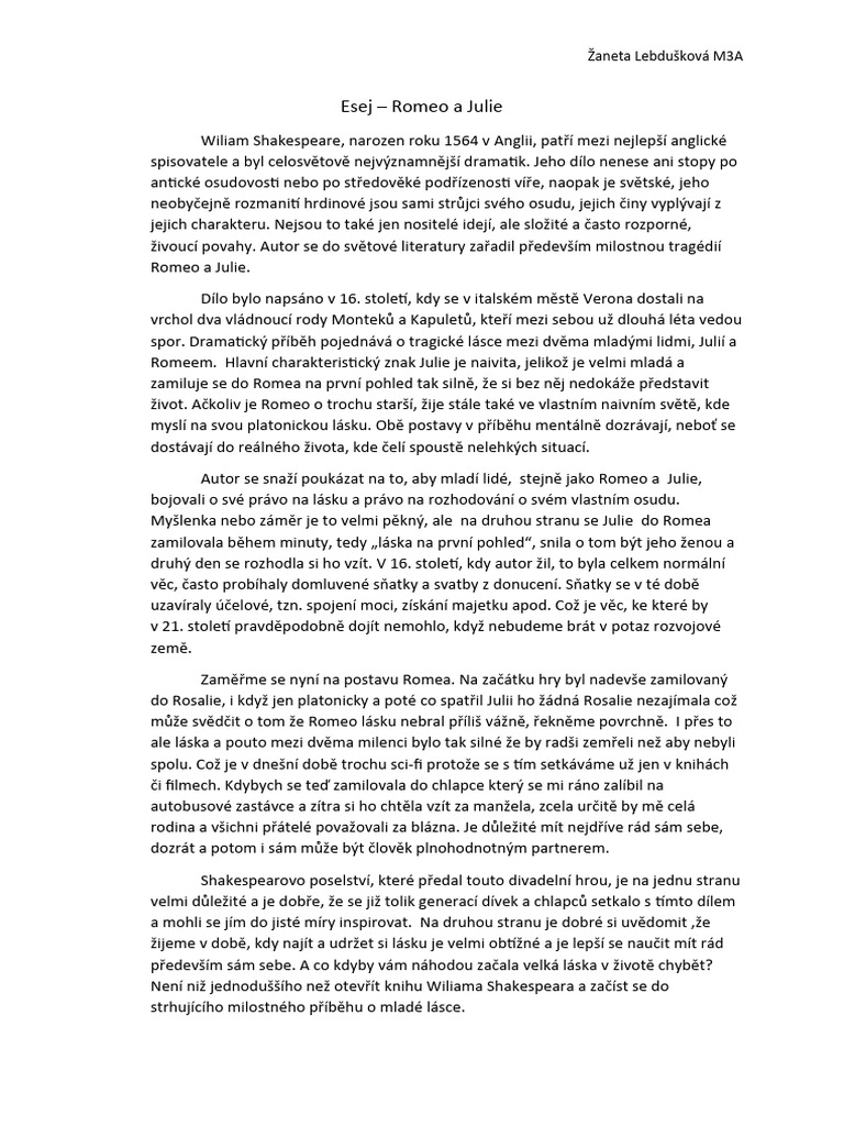 Esej ČJ - Romeo A Julie | PDF