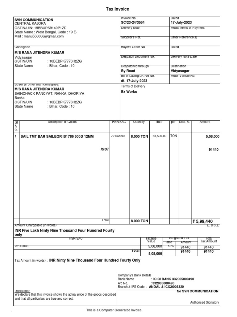 invoice steel | PDF
