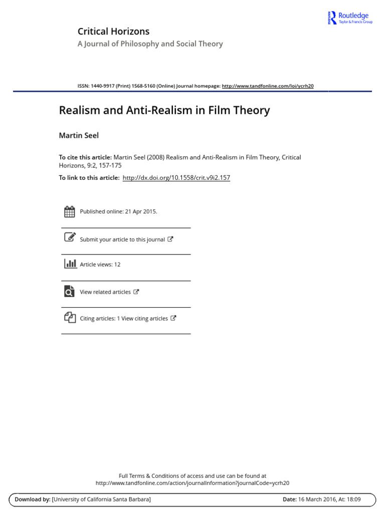 Realism and Anti-Realism in Film Theory | PDF