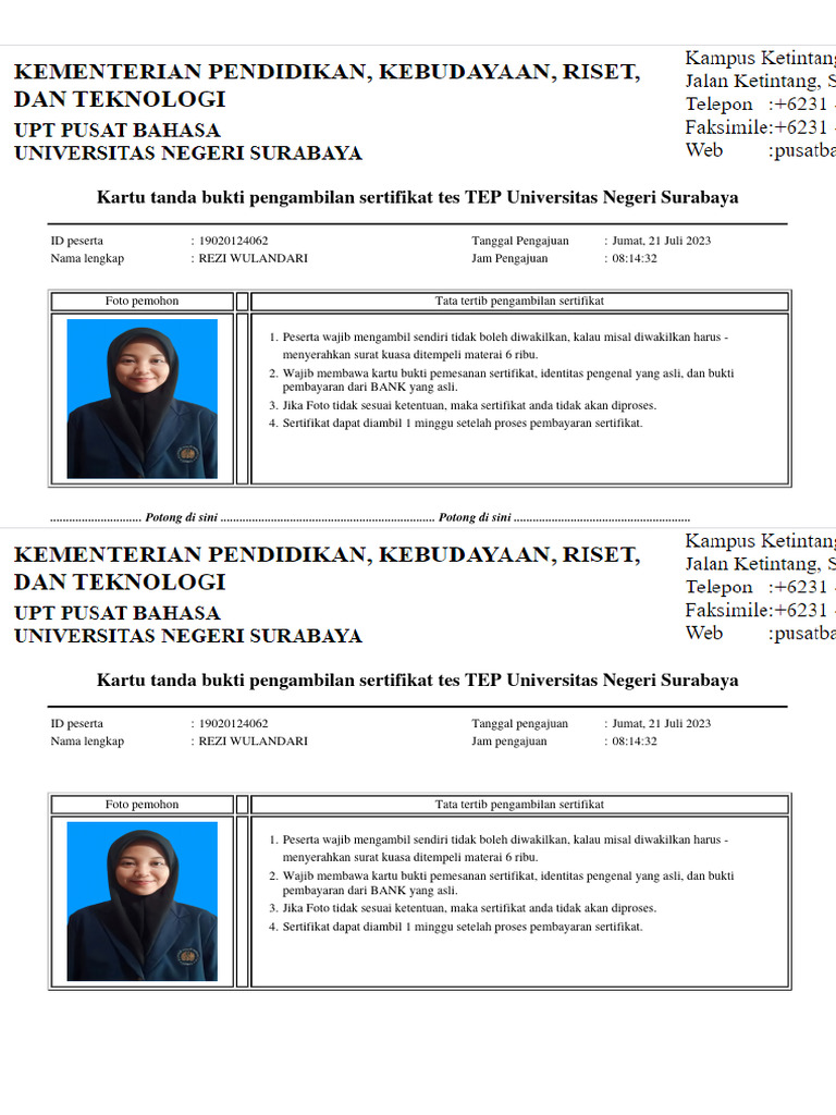 Pengambilan Sertifikat TEP UNESA | PDF