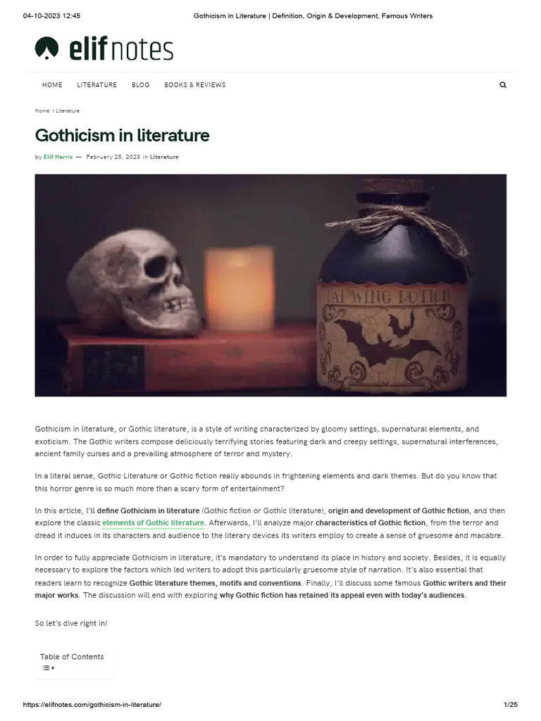 Gothicism in Literature Definition Origin Development Famous Writers | PDF