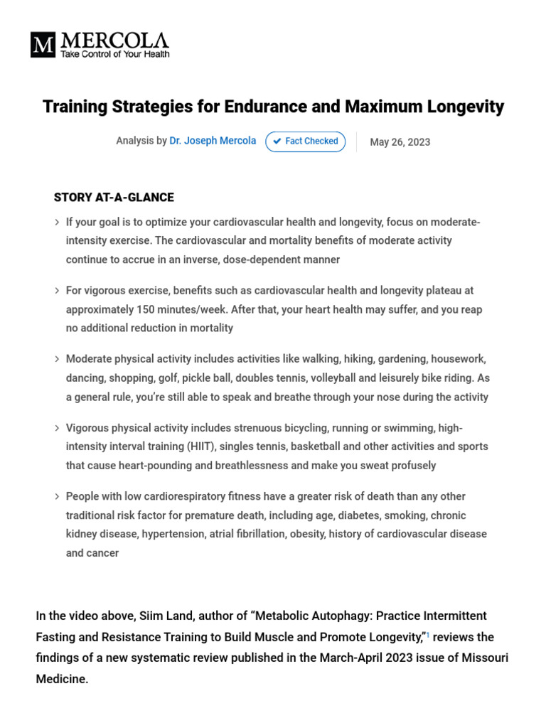Training Strategies For Endurance and Longevity PDF | PDF