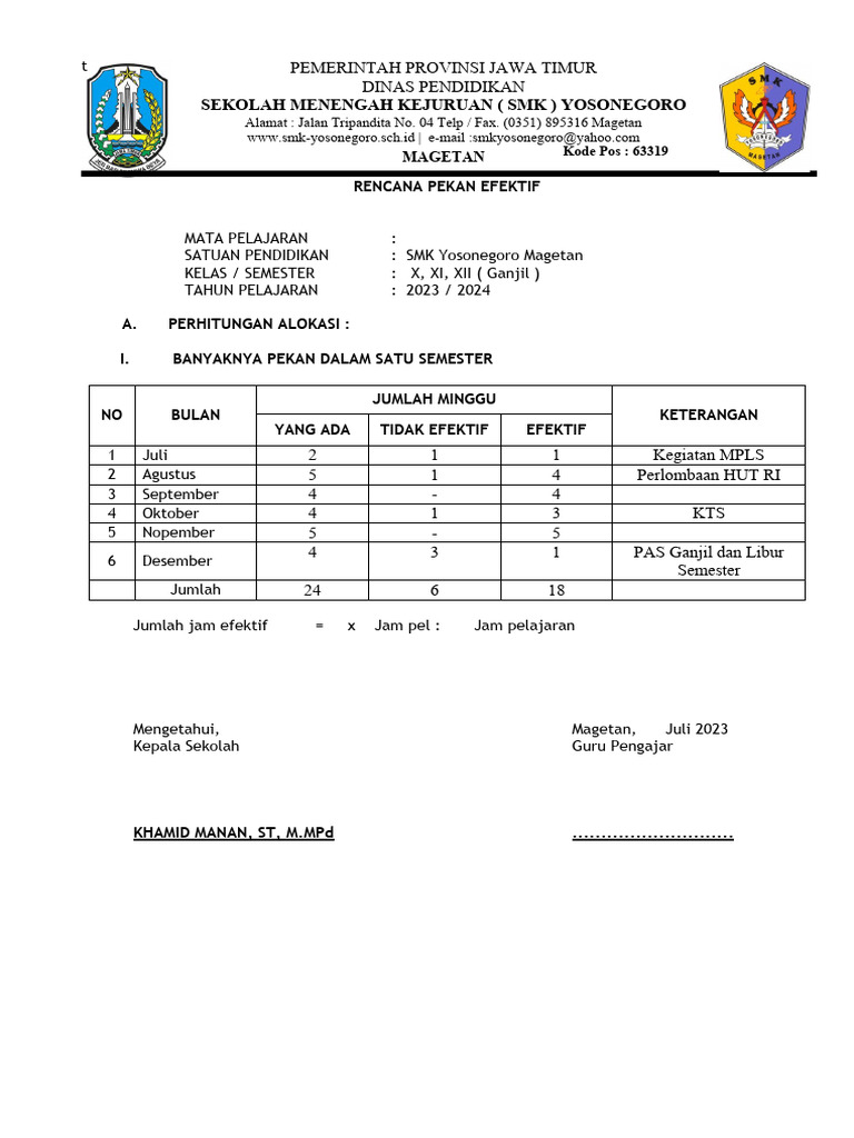 Rencana Pekan Efektif-1 | PDF