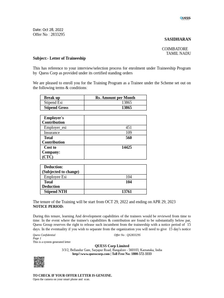 Offer Letter | PDF