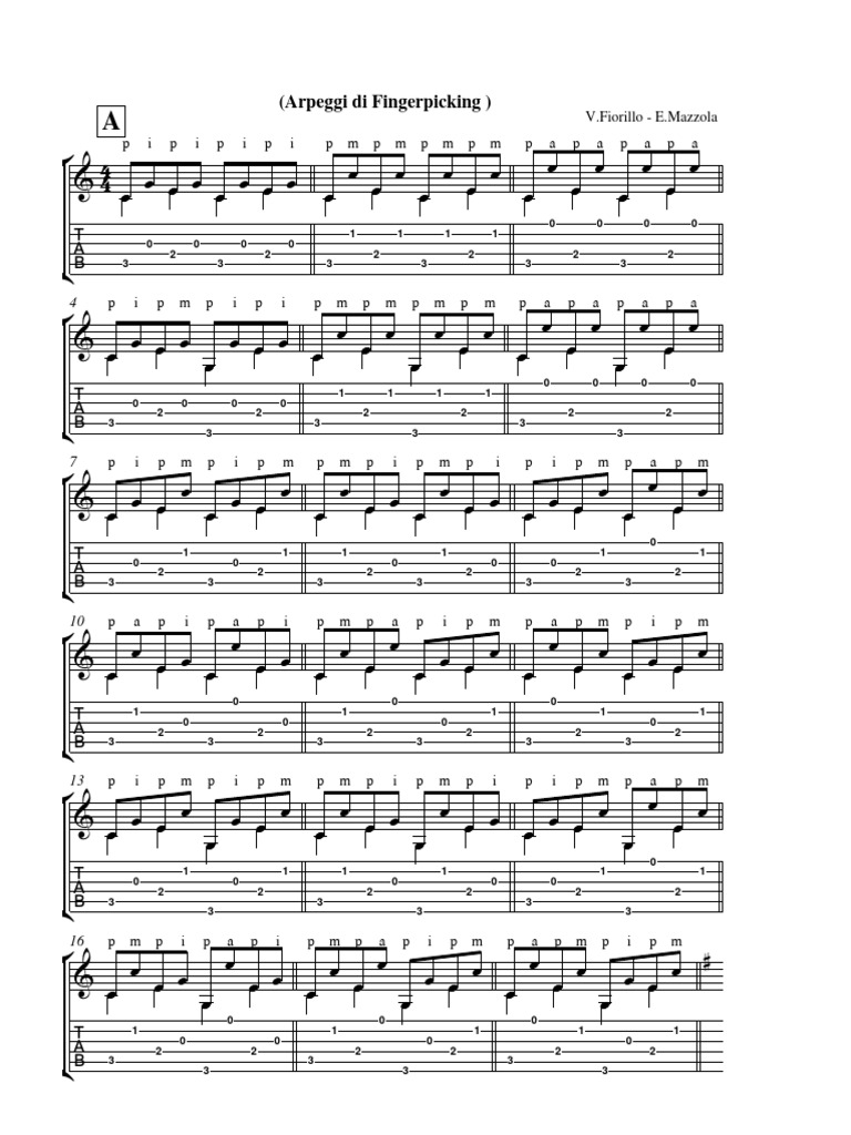 Easy Arpeggio Fingerpicking (Fiorillo) | PDF | Notation | Musicology