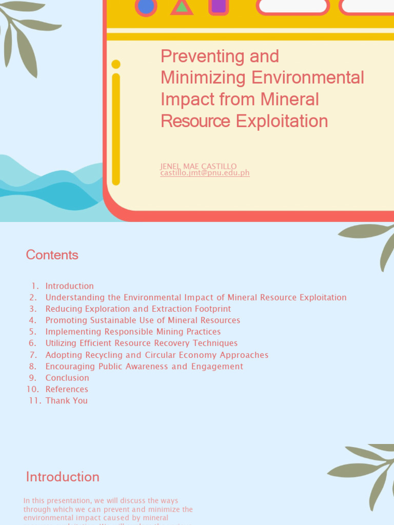 Preventing and Minimizing Environmental Impact From Mineral Resource ...