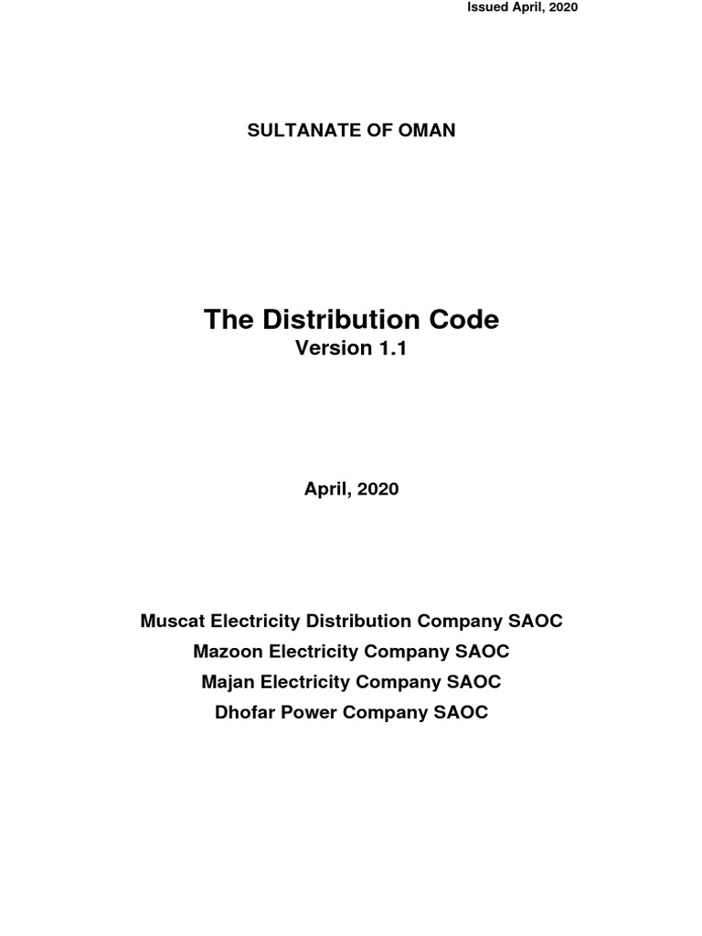 The Distribution Code Oman V1.12020 | PDF
