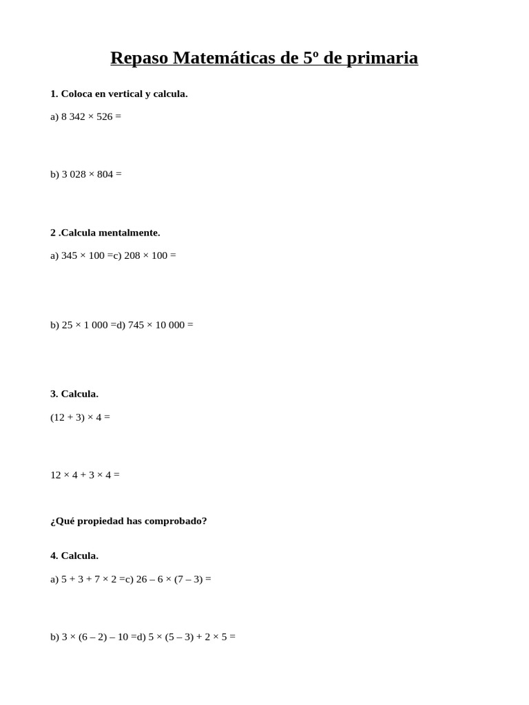 Repaso Matematicas 5º Primaria | PDF