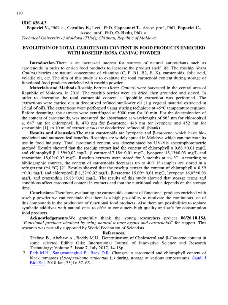 Evolution of Total Carotenoid Content in Food Products Enriched | PDF | Carotenoid | Food And Drink