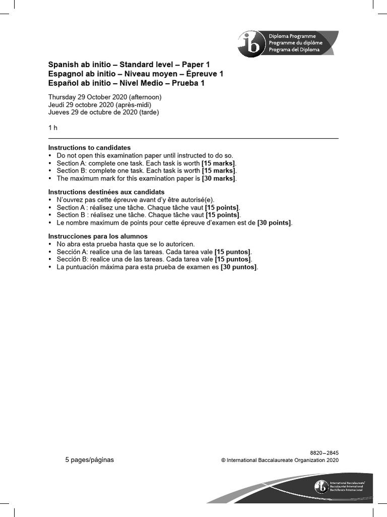 Paper 1- Spanish IB | PDF