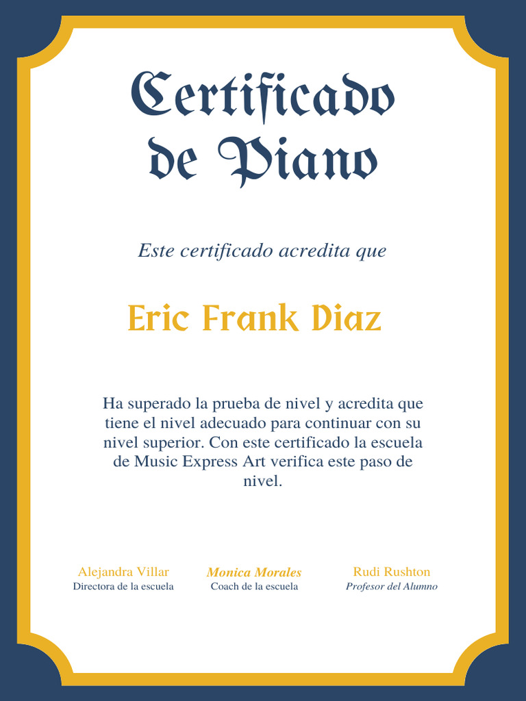 Certificado de Piano - Music Express Art | PDF