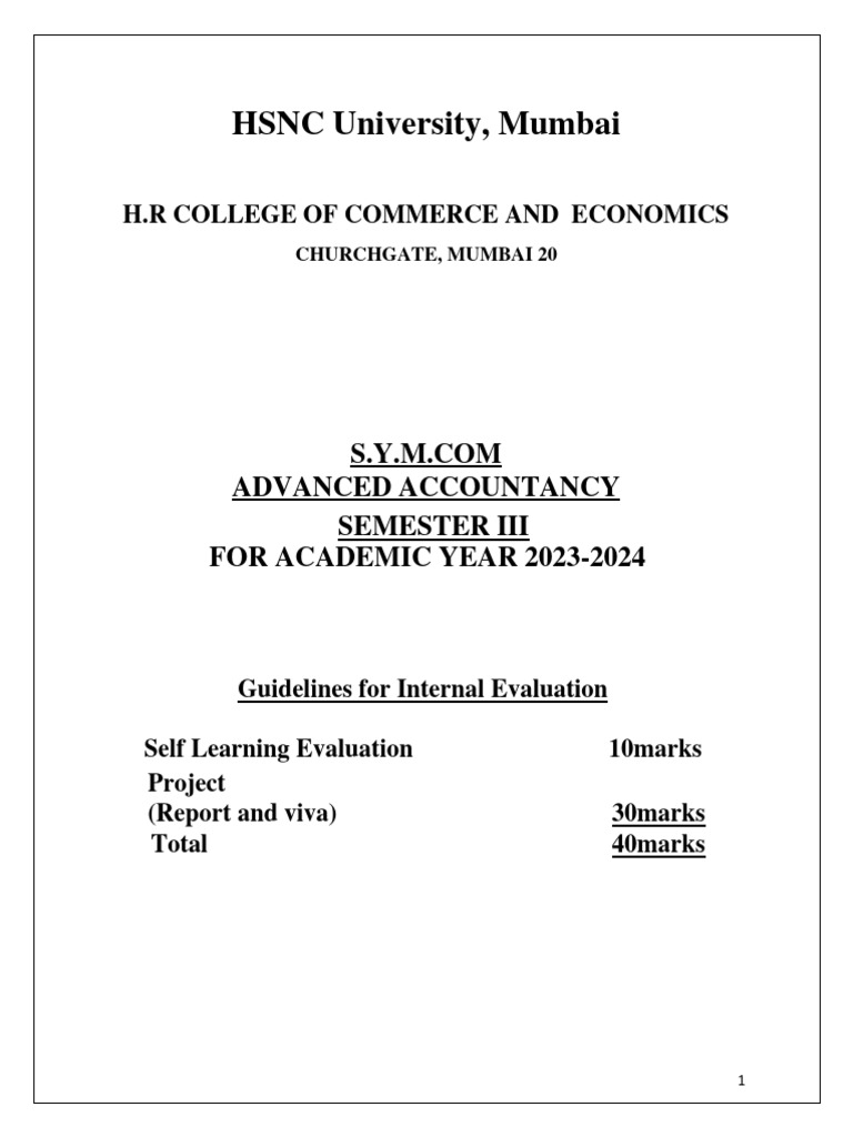 MCOM SEM 3 Accounts-SLE & Project Guidelines (1) (1) - 1 | PDF