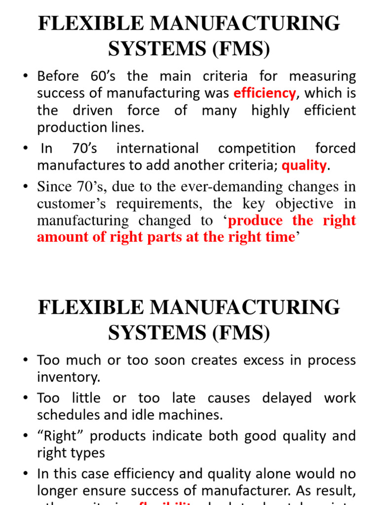 Flexible Manufacturing Systems (FMS) | PDF