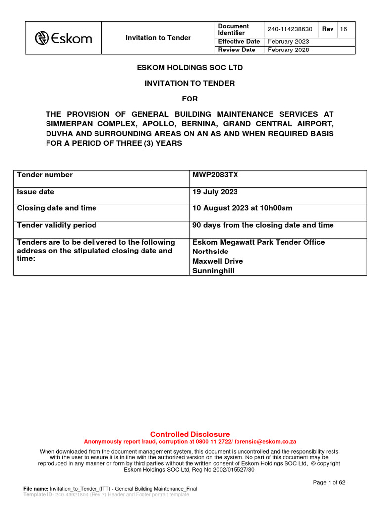 Blobnamepdfdownloadedfilenameinvitation To Tender Itt | PDF