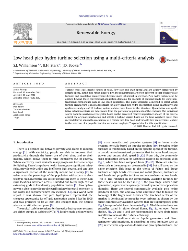 Low Head Pico Hydro Turbine Selection Using A Multi-Criteria Analysis ...