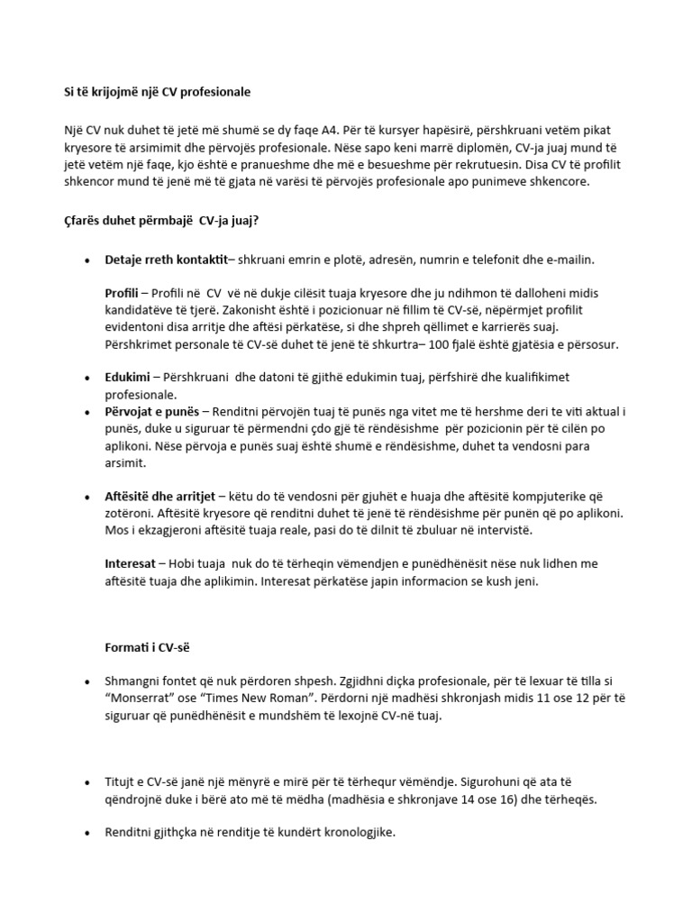 Sa e Gjatë Duhet Të Jetë Një CV | PDF