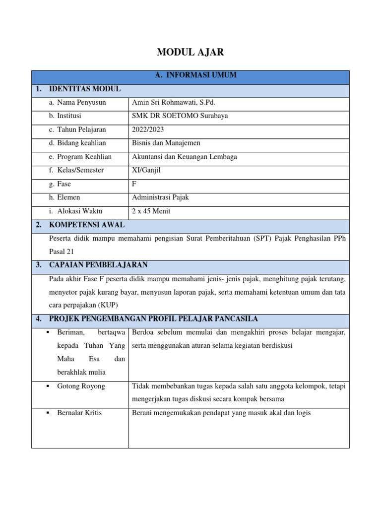 Modul Ajar: A. Informasi Umum 1. Identitas Modul | PDF