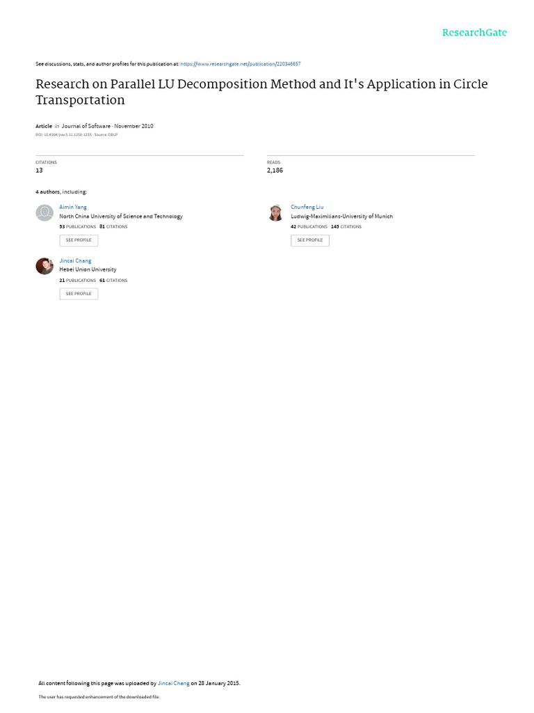Research On Parallel LU Decomposition Method and I | PDF