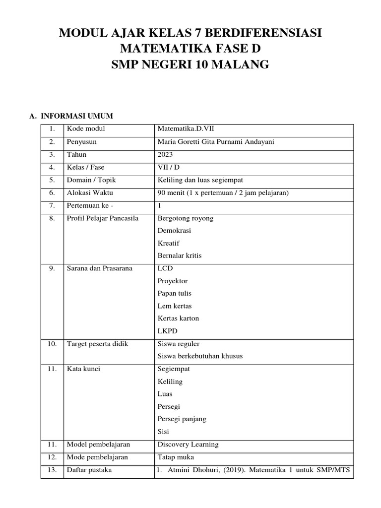 MODUL AJAR KELAS 7 BERDIFERENSIASI | PDF