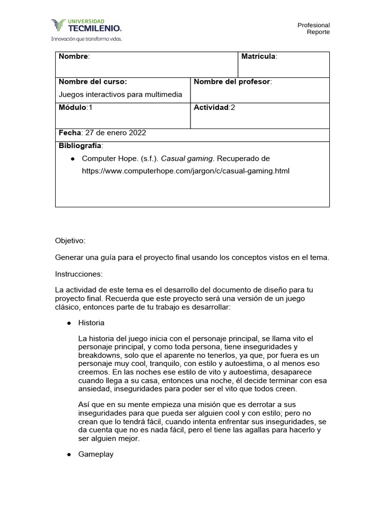 Actividad 2 - Juegos Interactivos para Multimedia | PDF