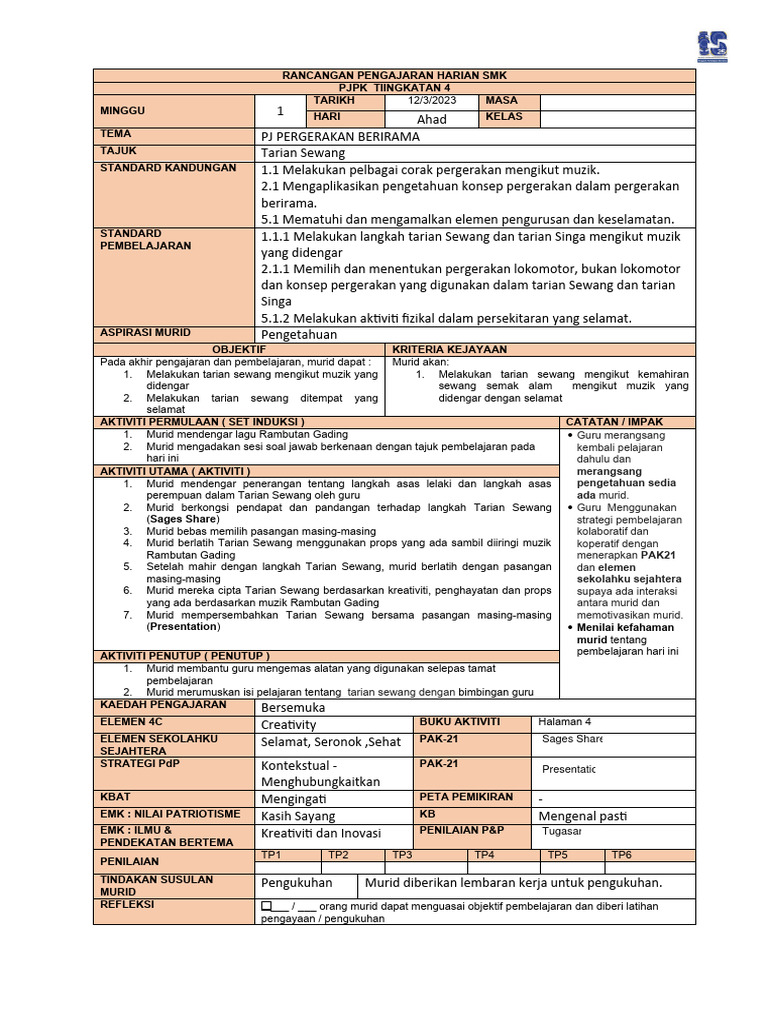 Minggu 1 (Tarian Sewang, Tarian SInga) | PDF