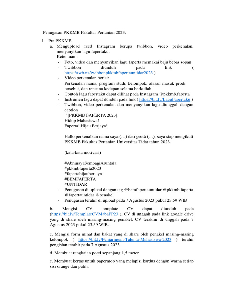 Penugasan PKKMB FAPERTA 2023 | PDF