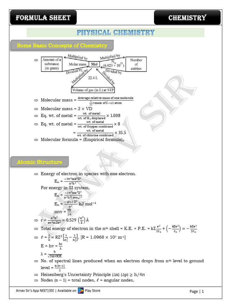 Chemistry Formula Sheet | PDF | Coordination Complex | Amine