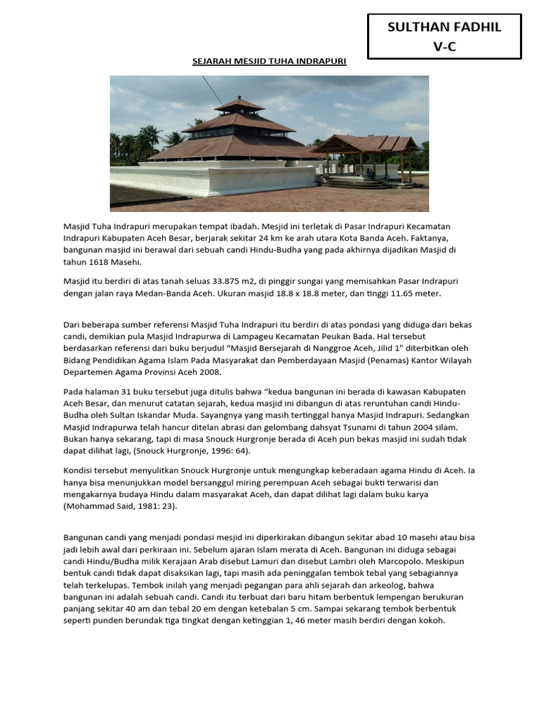 Sejarah Mesjid Tuha Indrapuri | PDF
