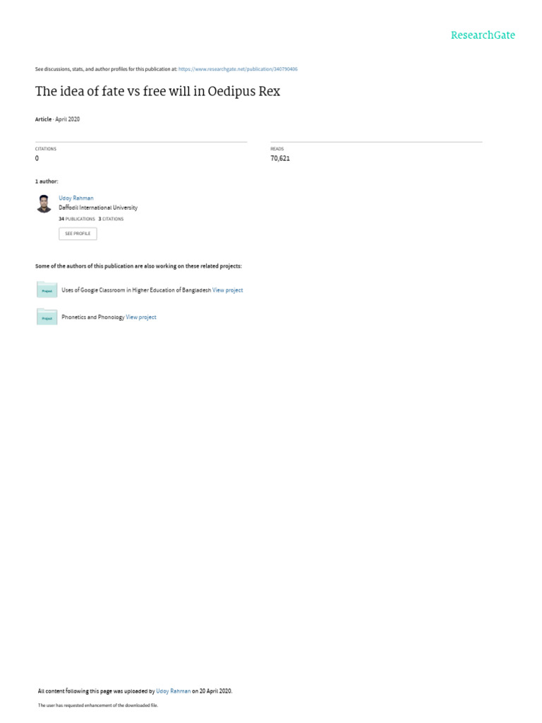 Theideaoffatevsfreewillin Oedipus Rex | PDF | Philosophy