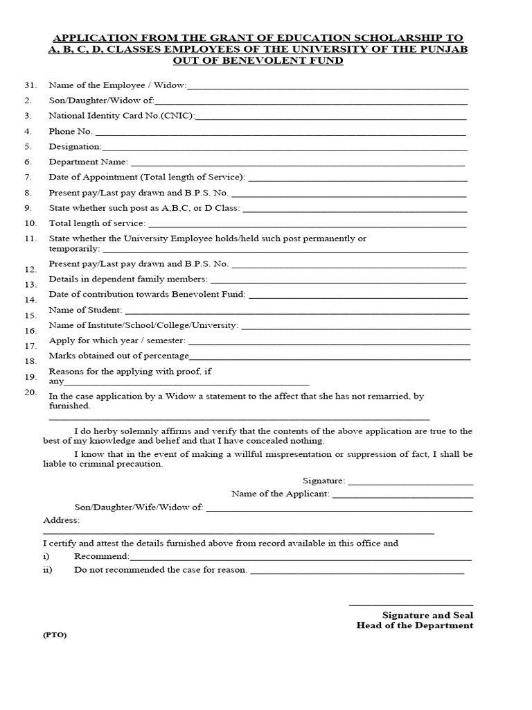 Benevolent Fund Grant Scholarship Form | PDF