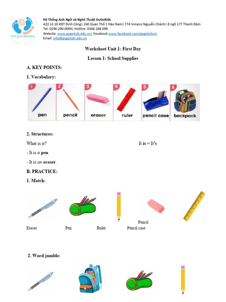 Worksheet Eu1 - Unit 1 L1 | PDF | Stationery | Writing Implements