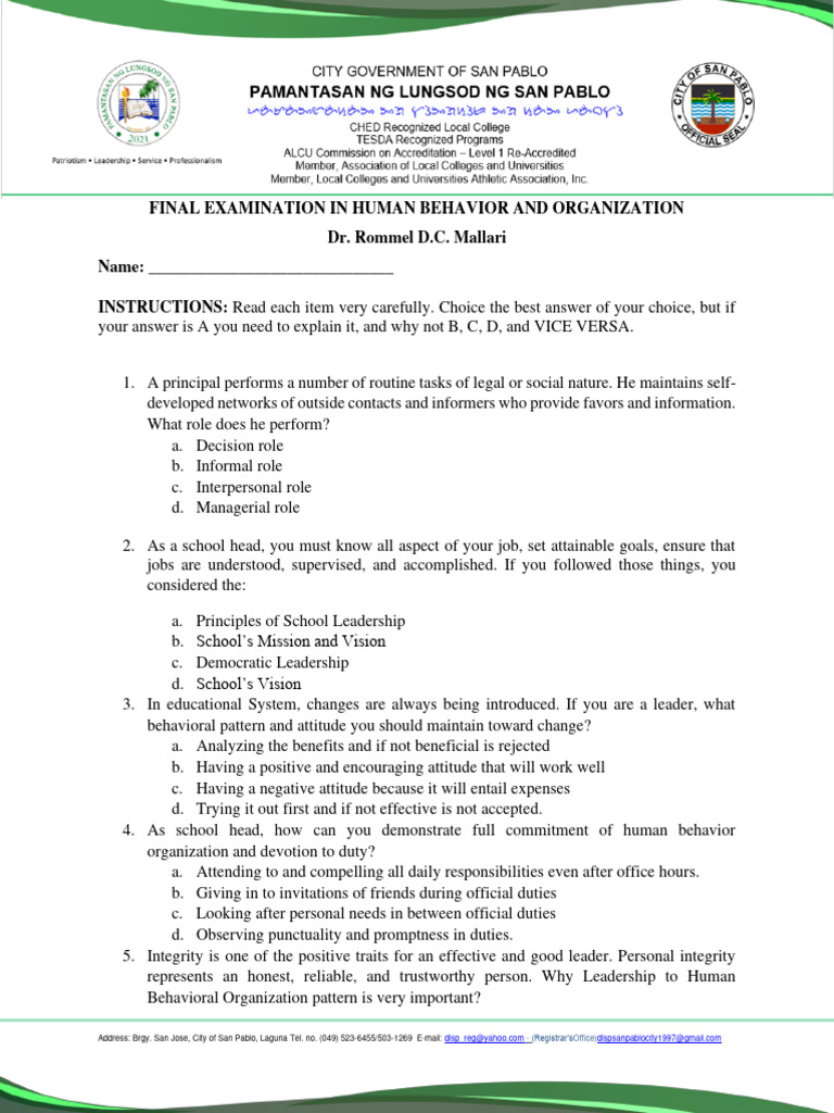 MAEd 104 - Final Examination | PDF