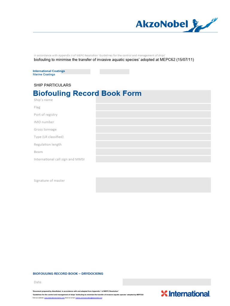 Biofouling Record Book Form | PDF