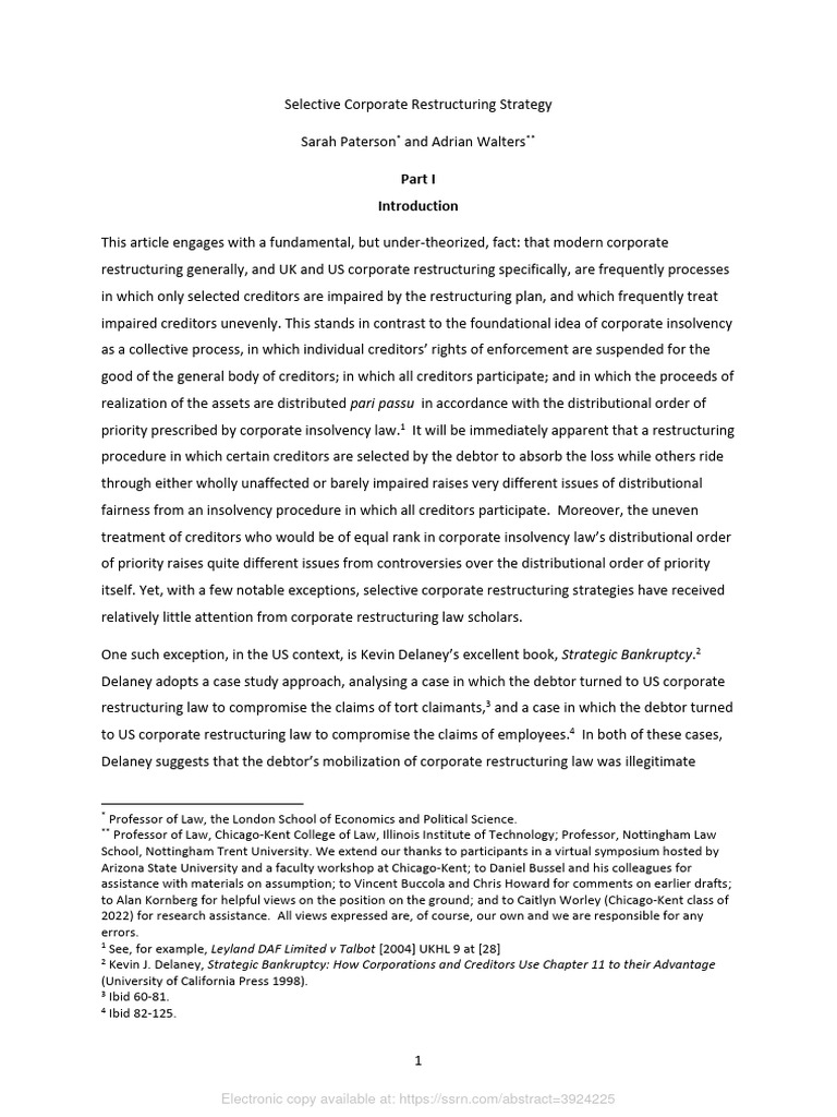 Selective Strategy Restructuring | PDF | Chapter 11 | Bankruptcy