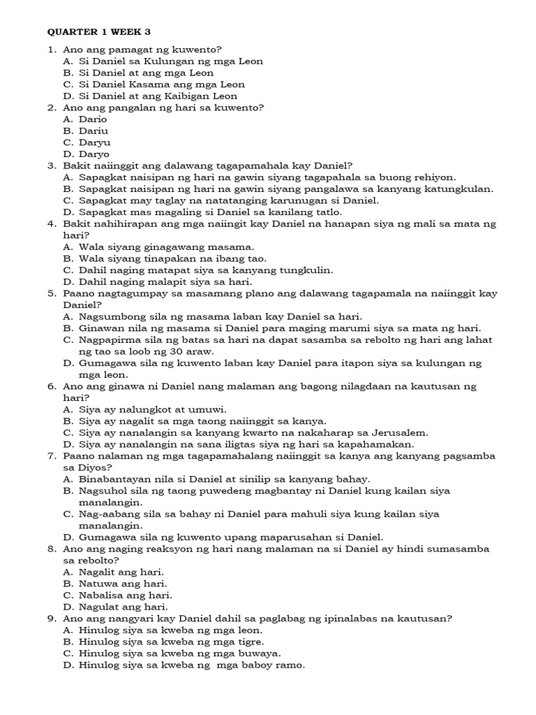Filipino 6 Q1-W3-Lingguhang Pagsusulit | PDF