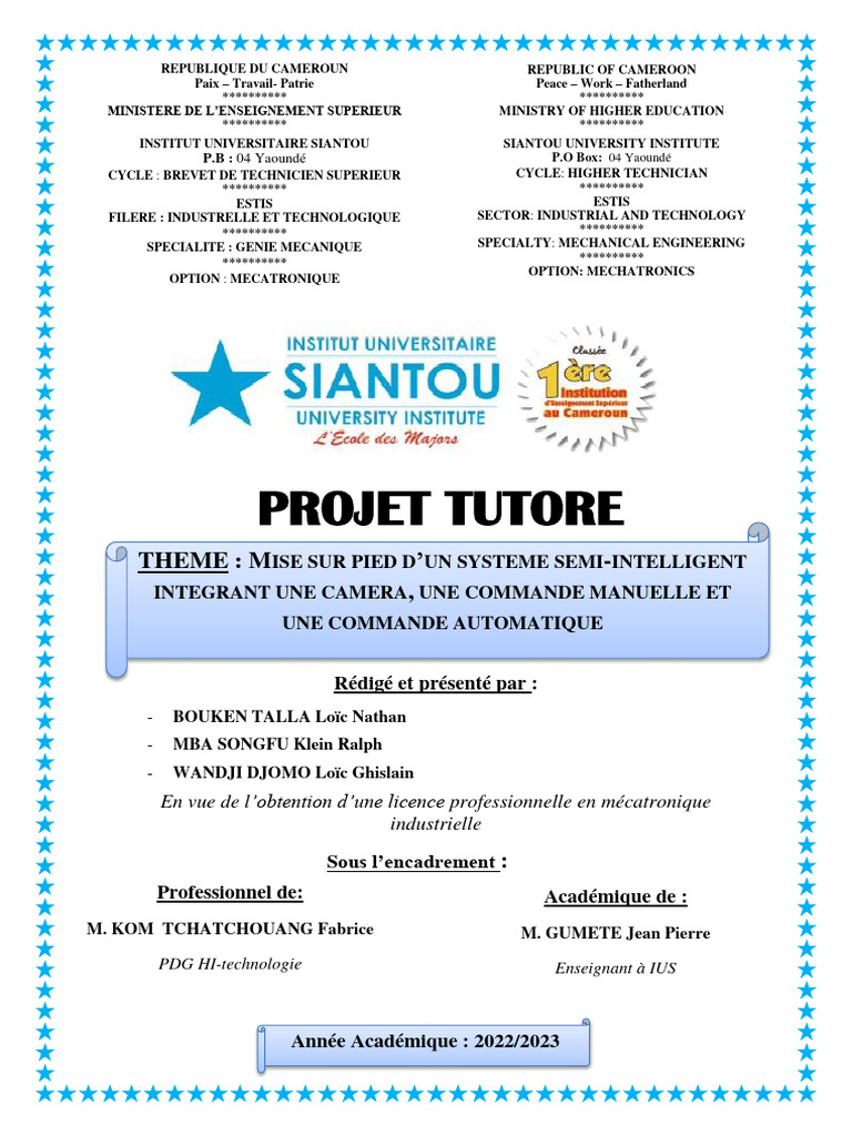 Couverture PROJET TUTORE | PDF