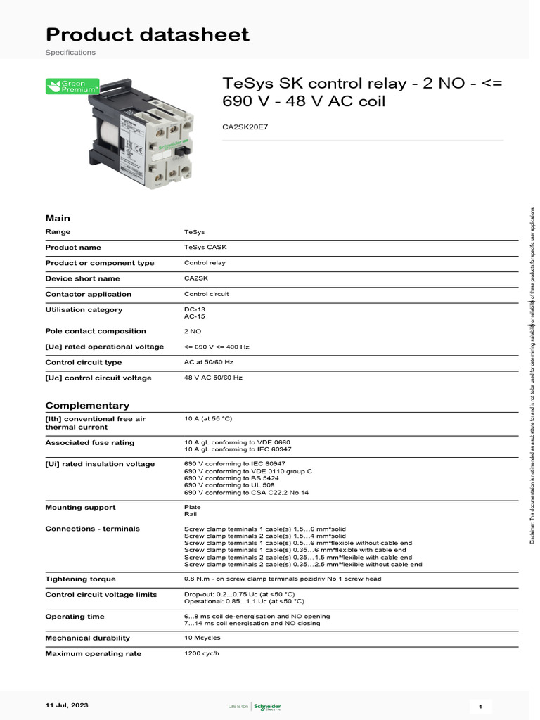 TeSys K - D - SK Control Relays - CA2SK20E7 | PDF