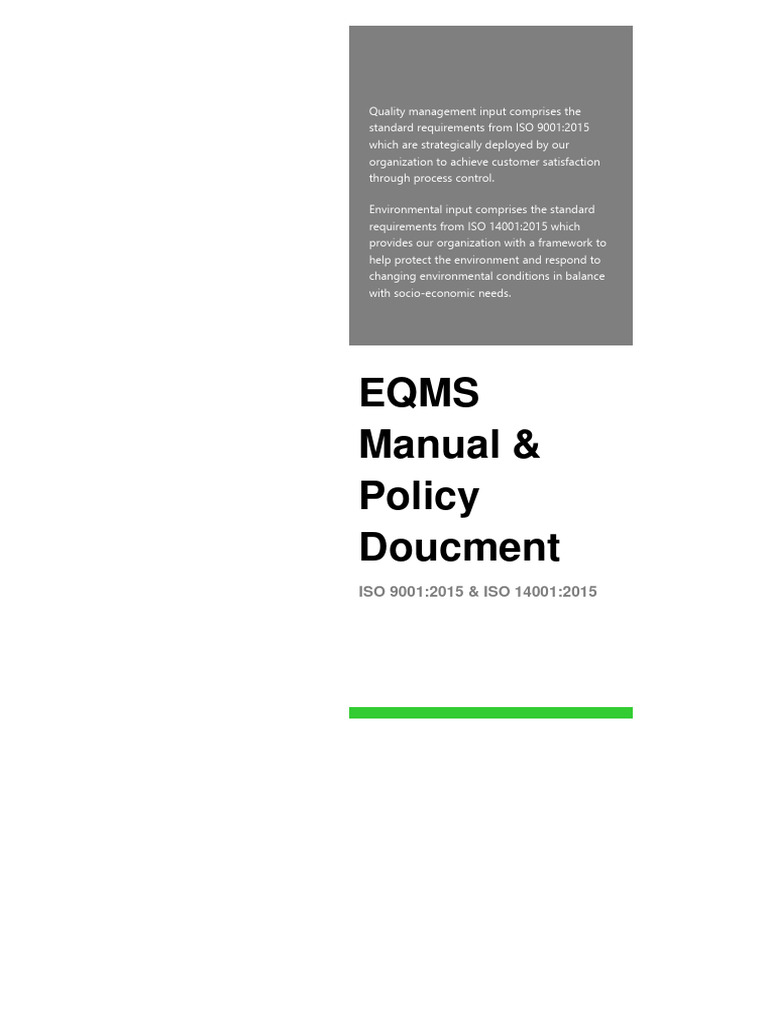 EQMS Quality Manual & Policy Document Sample | PDF