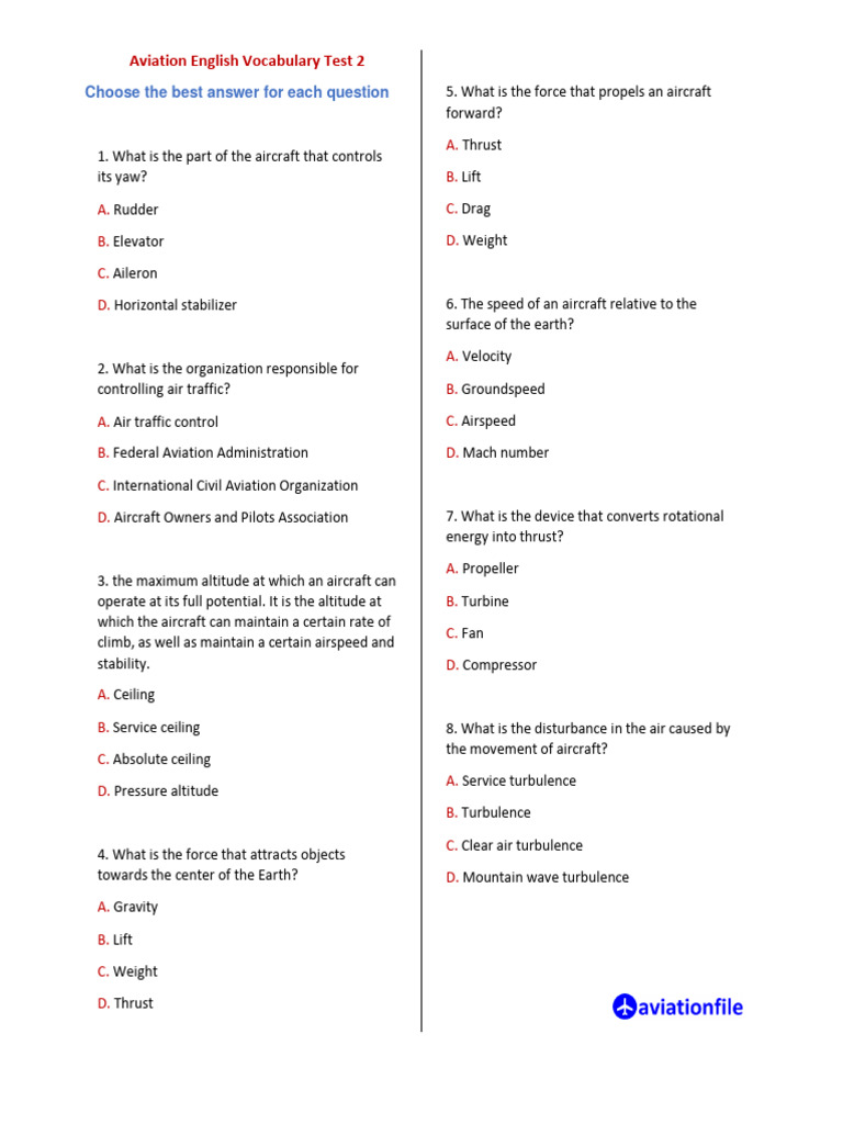 Aviation Vocabulary 2 20 Multiple Choice Question | PDF | Technology & Engineering