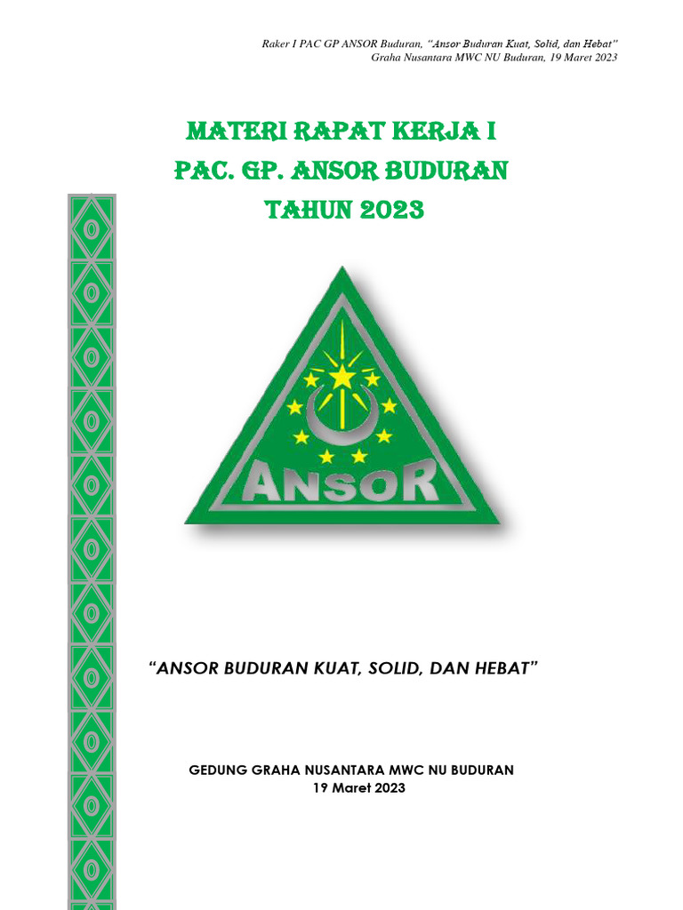Materi Raker I PAC. ANSOR Buduran 2023 Fix | PDF
