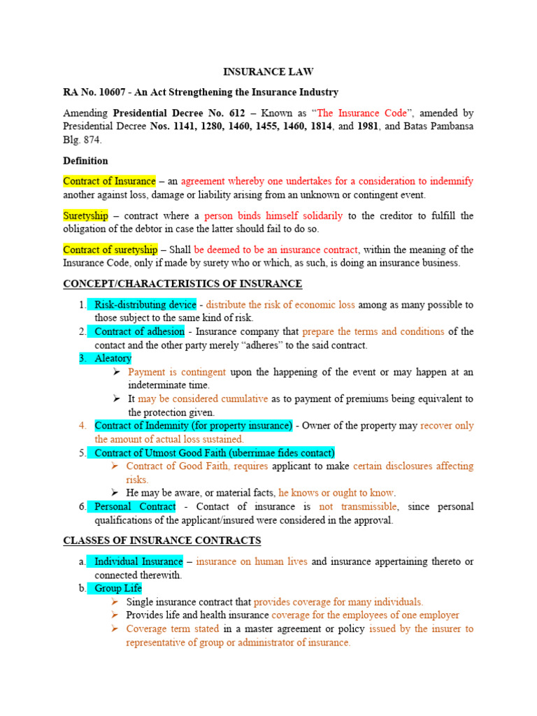 Insurance Law Notes | PDF