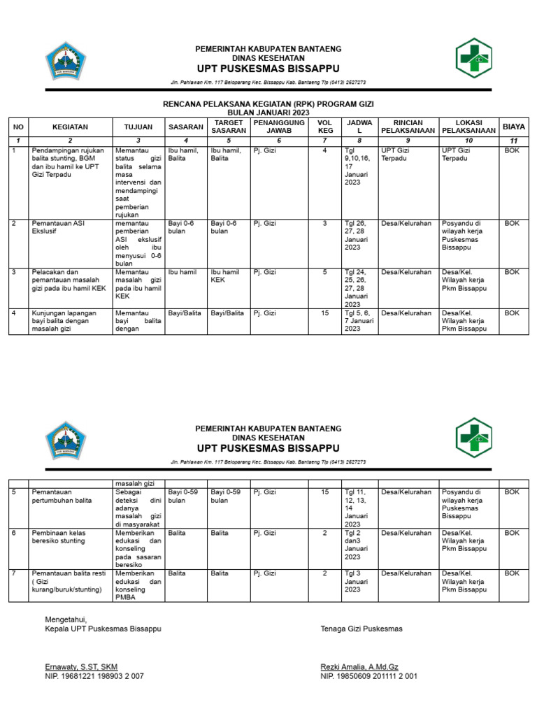 RPK Gizi Bulanan | PDF