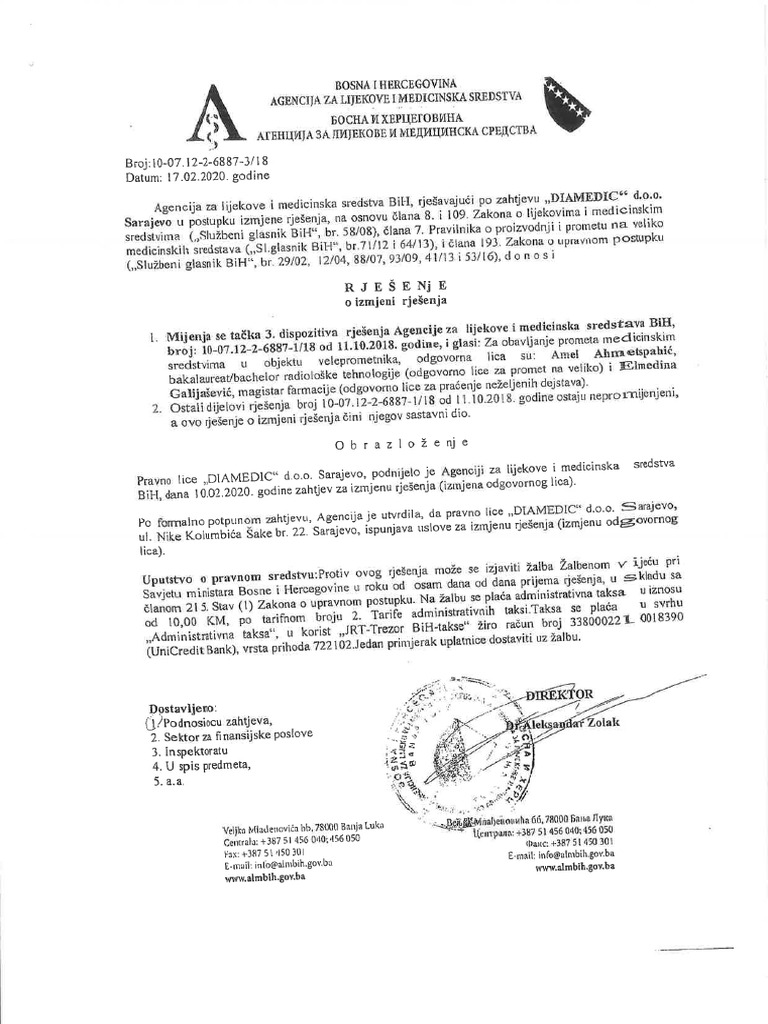 Rjesenje o Obavljanju Prometa MS | PDF