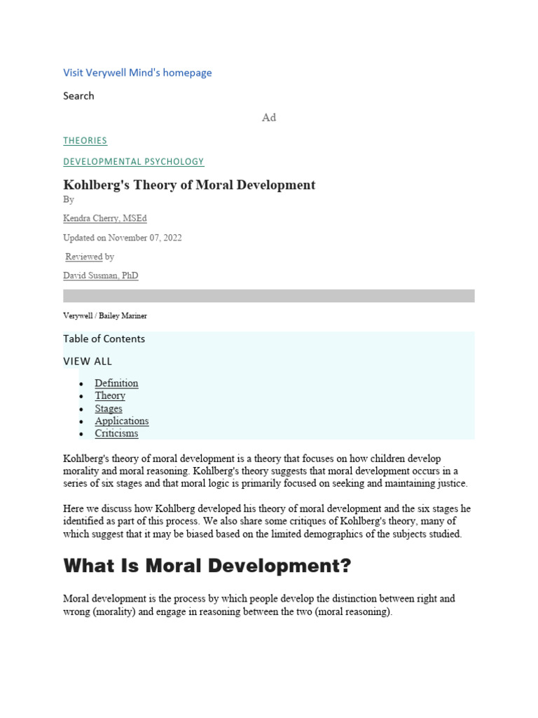 Kolberg's Moral Development | PDF