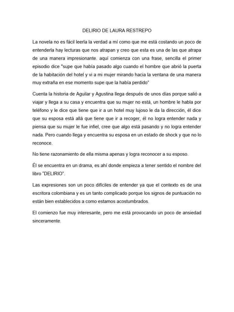 Delirio de Laura Restrepo | PDF