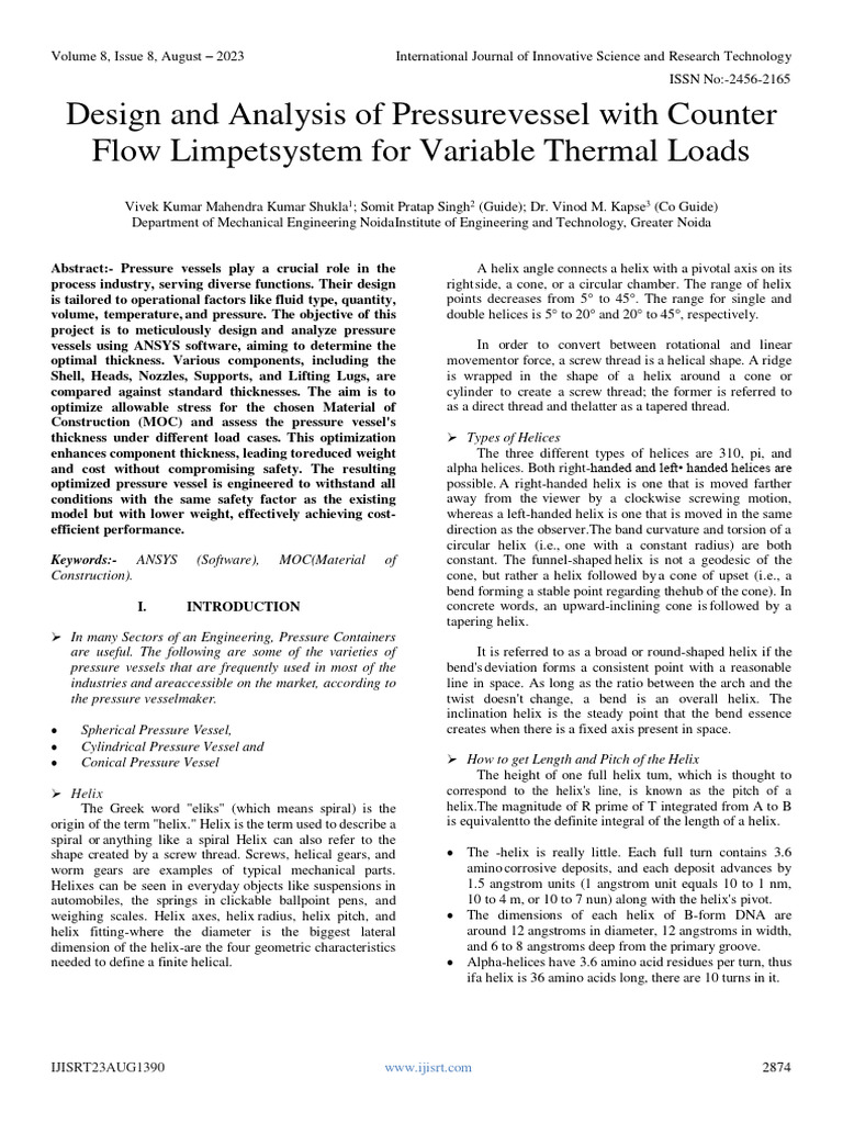 Design and Analysis of Pressurevessel With Counter Flow Limpetsystem For Variable Thermal Loads ...