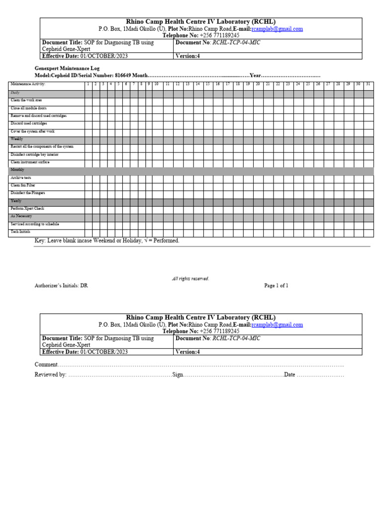 Genexpert Maintenance Log | PDF