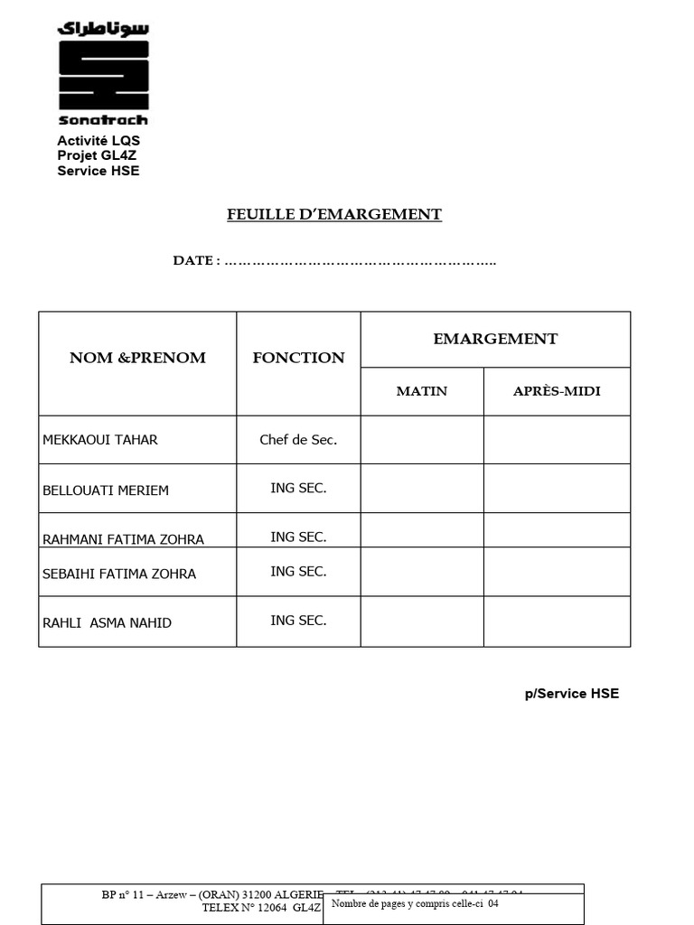 Feuille D'emargement 22 | PDF